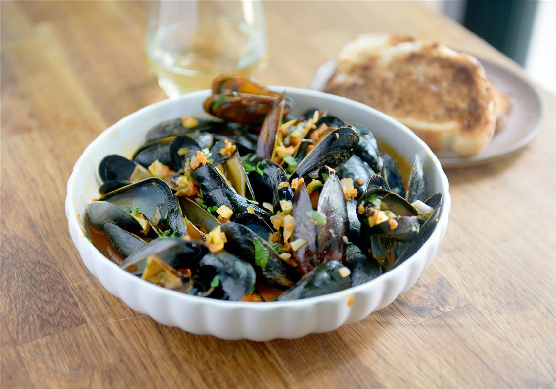 Steamed mussels get bite from 'nduja, a soft and spicy sausage from ...